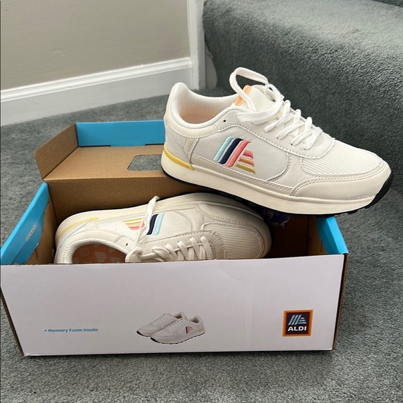 Aldi gear | Shoes | Aldi White Sneakers With Colorful Stripes | Poshmark